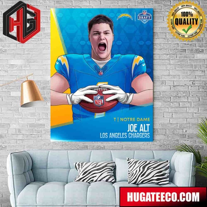 2024 NFL Draft T Notre Dame Joe Alt Los Angeles Chargers Poster Canvas ...